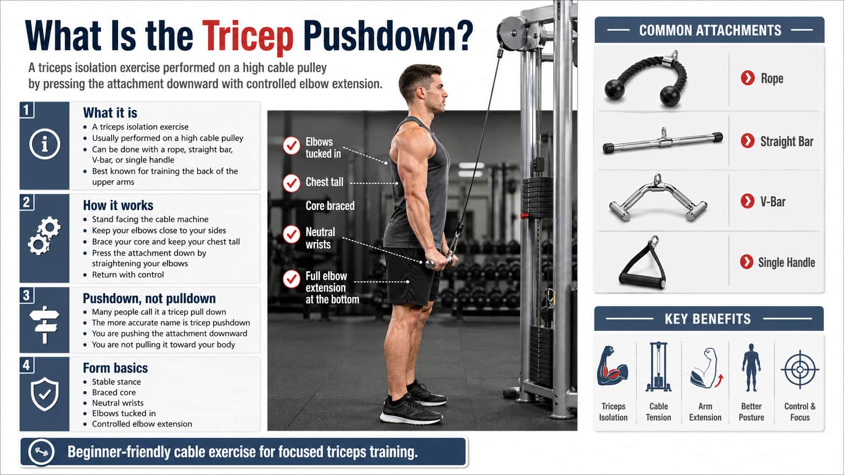 Tricep Pushdown: Muscles Worked, Benefits, Form, & Mistakes